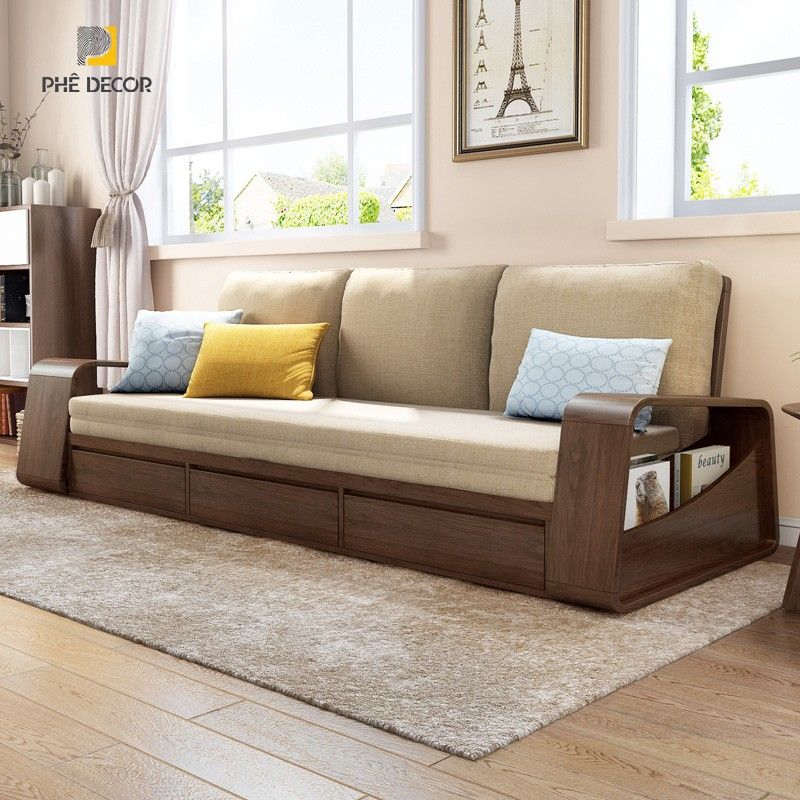 GHẾ SOFA GỖ ĐỆM ELIZABETH CAO CẤP - SFG29 (Nâu)