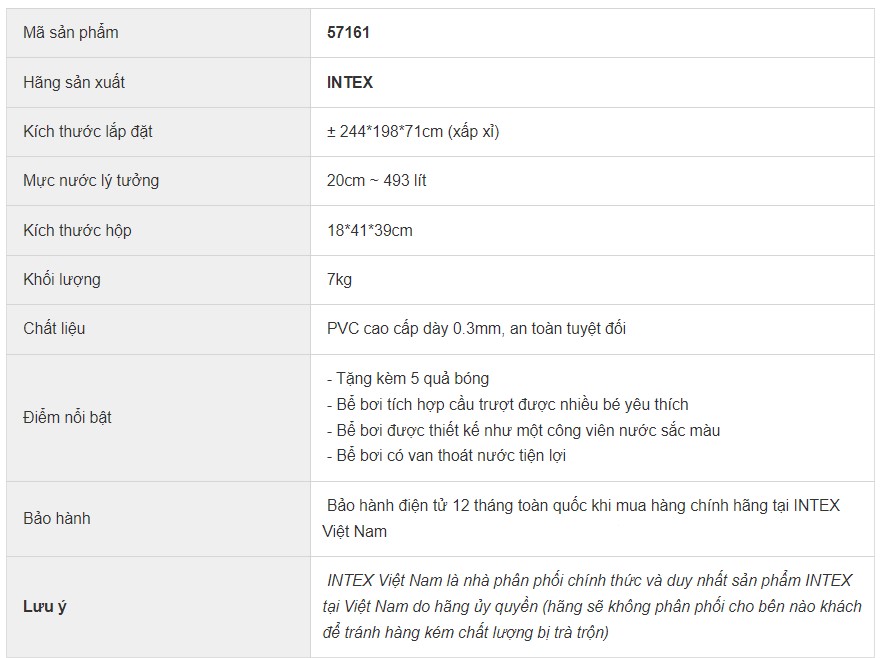 Bể bơi phao cầu trượt có vòi phun mưa INTEX 57161